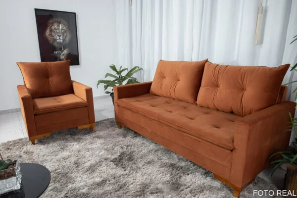 Conjunto Paris Poltrona + 3 Lugares Terracota – Aura Decor