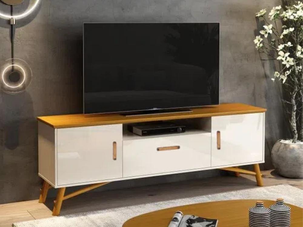 Rack Felix Para TV até 75″ – Off white/Cedro – Aura Decor