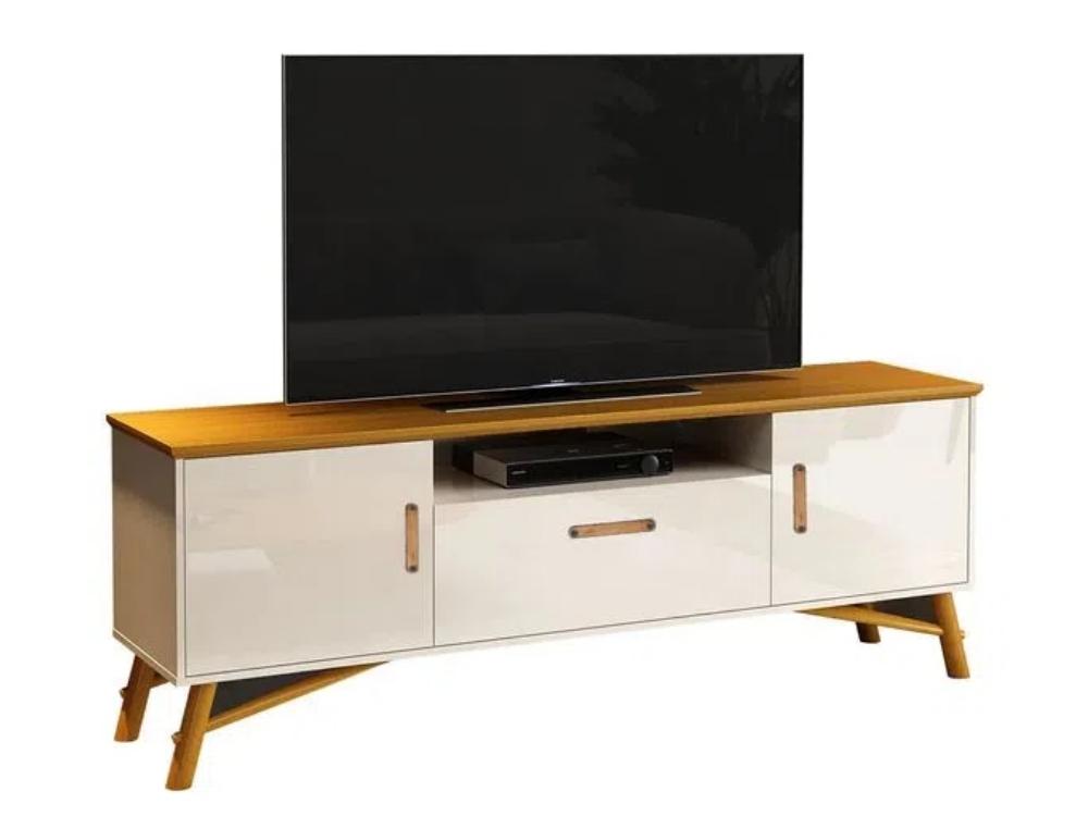 Rack Felix Para TV até 75″ – Off white/Cedro – Aura Decor