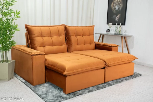 Sofá Retrátil Reclinável Atenas 2.30m – Ferrugem – Aura Decor